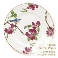 China 10 Inches Floral Pattern Custom Logo Ceramic Dinner Plate for Restaurants and Catering for sale