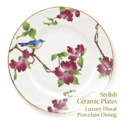 China 10 Inches Floral Pattern Custom Logo Ceramic Dinner Plate for Restaurants and Catering for sale