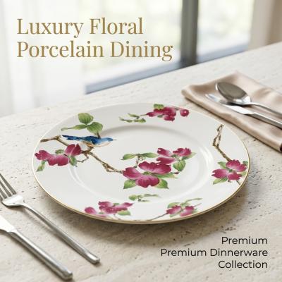 China Custom Ceramic Dinner Plate with Decal On Glaze and Electroplated Handle for Personalized Hospitality Tableware for sale