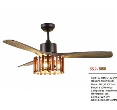 China 52 Inch DC Motor Ceiling Fan Light Black Housing Finish 3 Solid Wood Blades Reversible for sale