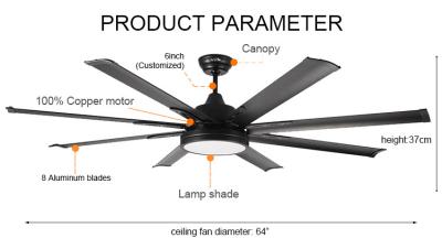 China Decorative 35w 8 Vane 64 Inch Ceiling Fan / Dc Motor Ceiling Fan With Light And Remote for sale