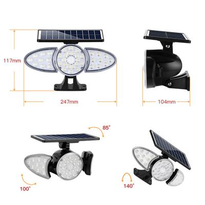 China Three Heads 100-400LM 38PCS LED Solar Sensor Wall Light For Pathway for sale