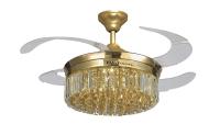 China Crystal Lampshade Silent LED 36W Retractable Ceiling Fan Light With Folding Blades for sale
