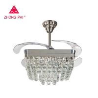 China Contemporary 110v 110W Retractable Blade Ceiling Fan Chandelier Santi Nickle Color for sale