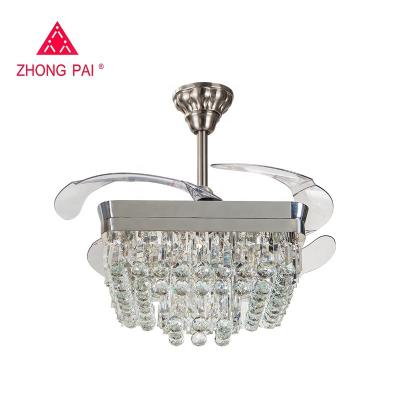 China Contemporary 110v 110W Retractable Blade Ceiling Fan Chandelier Santi Nickle Color for sale
