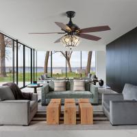 China Industrial 65W Low Profile Metal Blade Ceiling Fan with light 120V AC DC Motor for sale