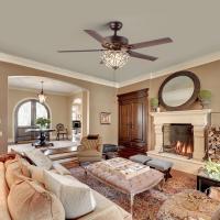 China Decorative Hotel 4100K 3600LM Chandelier Crystal Ceiling Fan Light 5 Iron Blades for sale
