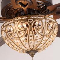 China Decorative Hotel 4100K 3600LM Chandelier Crystal Ceiling Fan Light 5 Iron Blades for sale