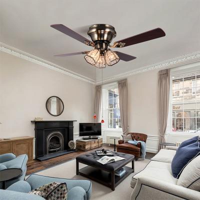 China Minimalist Style Antique Brass Crystal Led Ceiling Fan 100lm/w 48inch 4 Blades for sale
