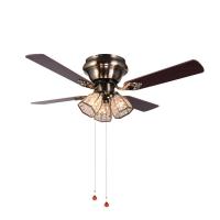 China Minimalist Style Antique Brass Crystal Led Ceiling Fan 100lm/w 48inch 4 Blades for sale