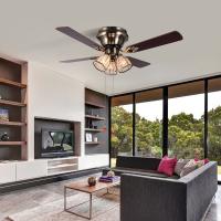China Minimalist Style Antique Brass Crystal Led Ceiling Fan 100lm/w 48inch 4 Blades for sale
