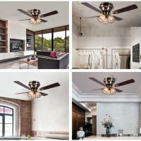China Minimalist Style Antique Brass Crystal Led Ceiling Fan 100lm/w 48inch 4 Blades for sale