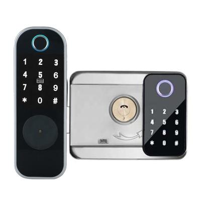 China Ttlock Tuya APP Double Sided Fingerprint Lock For Iron Gate Silver Black for sale