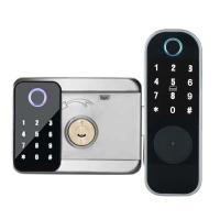 China Ttlock Tuya APP Double Sided Fingerprint Lock For Iron Gate Silver Black for sale