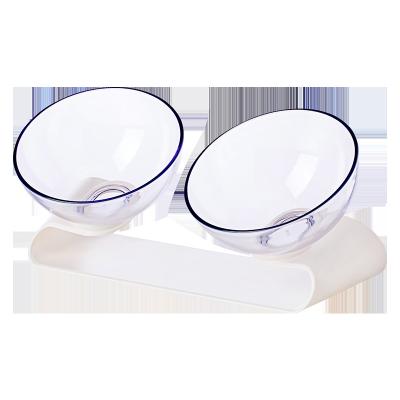 China Sustainable Transparent Double Bowl Dog Feeder Tilt Elevated Cat Food Bowls for sale