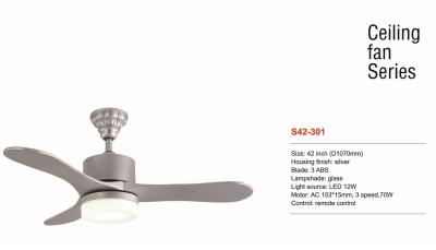 China 42 Inch Dimmable LED Ceiling Fan Silver Color Remote Control Suspended Mounted for sale