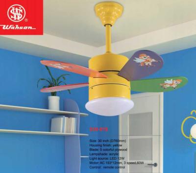 China Dimmable Colorful Wood Ceiling Fan Light 36 Inch Suspended Mounted For Hotel Villa for sale