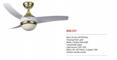 China 42 Inch Dimmable Remote Control Ceiling Fan 3 Bright White ABS Blades for sale
