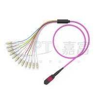 China 12 Cores MPO to LC Breakout Multimode Patch Cord OM3 OM4 OM5 0.9mm Branch for sale
