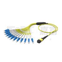 China 12 Fiber Duplex MPO Breakout Cable MPO to LC Multimode 50/125 3.0mm LSZH Aqua for sale