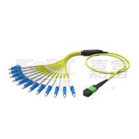 China 12 Fiber Duplex MPO Breakout Cable MPO to LC Multimode 50/125 3.0mm LSZH Aqua for sale