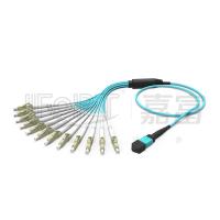 China 12 Fiber Duplex MPO Breakout Cable MPO to LC Multimode 50/125 3.0mm LSZH Aqua for sale