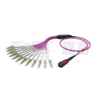 China 12 Fiber Duplex MPO Breakout Cable MPO to LC Multimode 50/125 3.0mm LSZH Aqua for sale