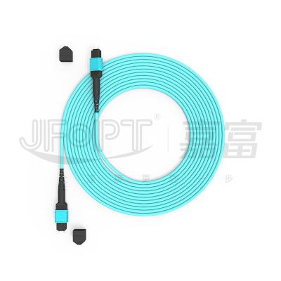 China 12 Core MPO OM3 Multimode Fiber Patch Cord 10G LSZH Aqua for Data Center for sale