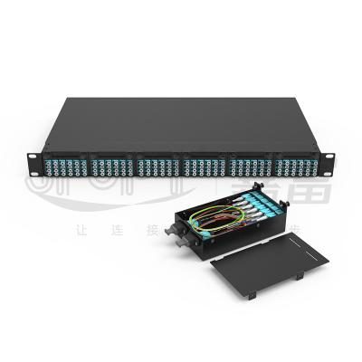 China 1U 144 Core MPO High Density Fiber Optic Patch Panel 19 Inch Rack Mount LC Quad for sale