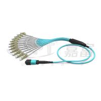 China MPO-LC OM3 OM4 Breakout Cable 1-10m LSZH PVC 850/1300nm Aqua for 40G 100G Networks for sale