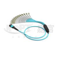 China MPO-LC OM3 OM4 Breakout Cable 1-10m LSZH PVC 850/1300nm Aqua for 40G 100G Networks for sale
