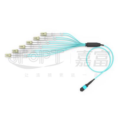 China MPO to LC Breakout Cable 12 Fibers OM3 OM4 Non-Flush Patch Cord 100G for sale