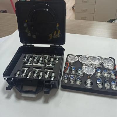 China Construction Machinery Parts Universal 5 Gauges Hydraulic Pressure Gauge Tester With Tee Joint Set Tee Connector Box for sale