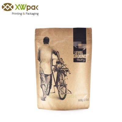 China Kraft Paper Stand Up Coffee Pouches k Valve Seal Customized Size for sale