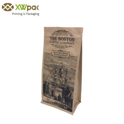 China 16 Oz / 12 Oz Coffee Bags , Pocket Kraft Resealable Pouches Silk Screen Printing for sale