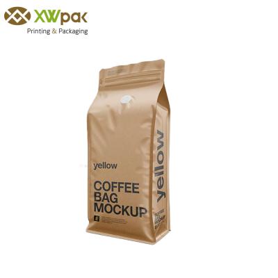 China 250g Brown Kraft Paper Coffee Bags Valve Seal Stand Up Pouch For Food Packaging for sale