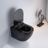 China Porcelain One Piece Seamless Wall Mounted Elongated Toilet Black Color for sale