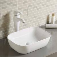 China Modern Glossy White Porcelain Top Mount Bathroom Sink for sale