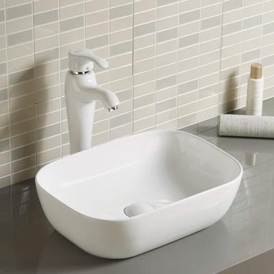 China Modern Glossy White Porcelain Top Mount Bathroom Sink for sale