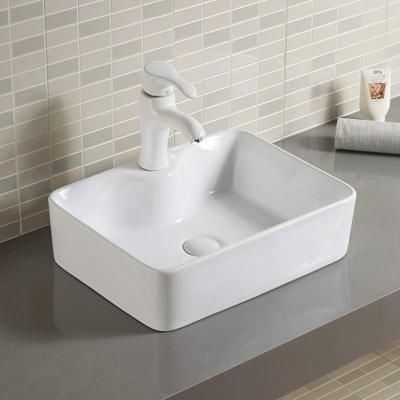 China Porcelain Above Counter Top Bathroom Sink 600mm Wide White Rectangle for sale