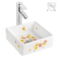 China Square Porcelain Sink Small Decal Bathroom Wash White Hand Basin for sale