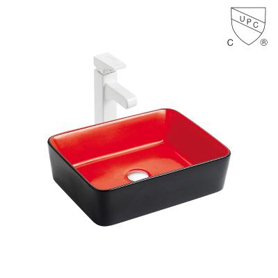 China Commercial Table Top Bathroom Utility Sink Ceramic Red And Black Wash Basin for sale