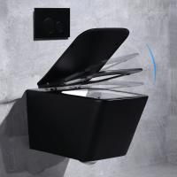 China 8cm Residential Compact Wall Hung Toilet Black Flush For 2x4 Wall Square Hotel for sale