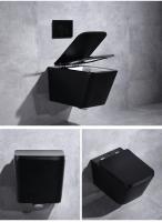 China 8cm Residential Compact Wall Hung Toilet Black Flush For 2x4 Wall Square Hotel for sale