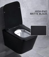 China 8cm Residential Compact Wall Hung Toilet Black Flush For 2x4 Wall Square Hotel for sale