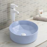 China Stain Counter Top Bathroom Sink Scratch-Resistant Blue Round Wash Hand Basin for sale