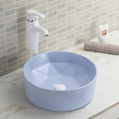 China Stain Counter Top Bathroom Sink Scratch-Resistant Blue Round Wash Hand Basin for sale