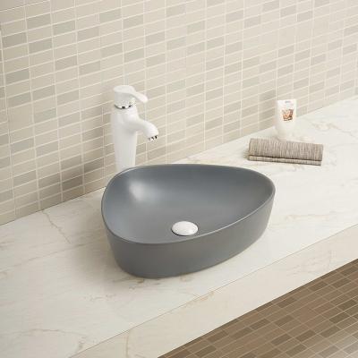 China Grey Color Acid Resistance Counter Top Wash Basin Smooth Ceramic Bathroom Sink for sale