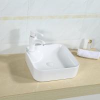 China Non-Porous Counter Top Bathroom Sink Smooth Surface Square White Basin for sale