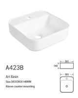 China Porcelain White Square Vessel Bathroom Sink Countertop Smooth 385X385X140MM for sale